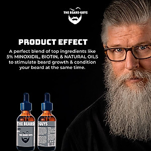 The Beard Guys Maximum Strength Minoxidil & Biotin Fast Beard Growth Oil, One Month Supply, 2 Ounce - Top Beard Thickener and Conditioner Infused With Argan and Jojoba Oil