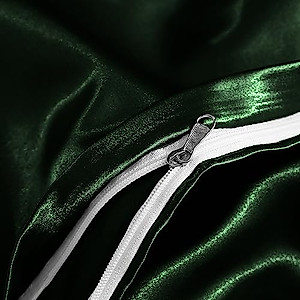 Horbaunal 5 Pieces Satin Duvet Cover Set King Size Emerald Green Duvet Cover with Corner Ties & Zipper Closure, Luxury & Silky Bedding Set, 1 Duvet Cover and 4 Pillowcases (No Comforter)