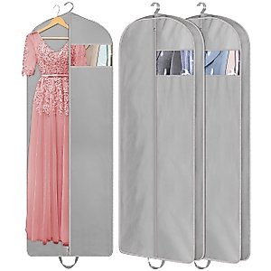 KIMBORA 60" Dress Garment Bags for Storage and Travel, Gusseted Hanging Clothes Bags for Closet Storage with Handles for Long Gowns, Coats（3 Packs,Gray）
