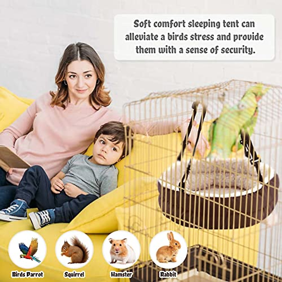 Bird Nest Hanging Snuggle House Hut Shed, Parakeet Cage Plush Cozy Bed Hideaway Hammock, Birds Winter Warm Cave Tents Toy for Grey African Cockatiels Budgies Lovebird Amazon Finch Parrots Hamster