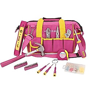 Essentials 21043 32-Piece Around the House Tool Kit, Tool Kit for Home, College Apartment Essentials, House Essentials, Pink Tool Kit