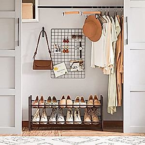 SONGMICS Shoe Rack, 2-Tier Stackable Shoe Storage Shelf, Flat or Angled Shoe Organizer, Metal Shoe Tower Stand for Closet Entryway, Bronze