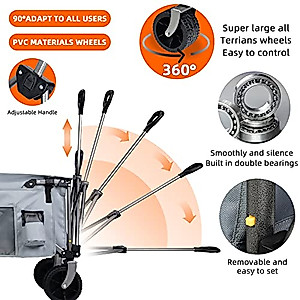 FRITIGA Collapsible Wagon Cart, with Side Bag - Folding Beach Wagon for Sand, Heavy Duty Foldable Utility Shopping Carts on Big All-Terrain Wheels, Outdoor Garden Portable Wagon