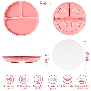 Vicloon Toddler Plates, 2 Pcs Silicone Baby Plates, BPA Free Suction Plates with Lids for Babies and Toddlers, Suction Plate Feature, Divided Plate Design,Toddler Plate Microwave&Dishwasher Safe