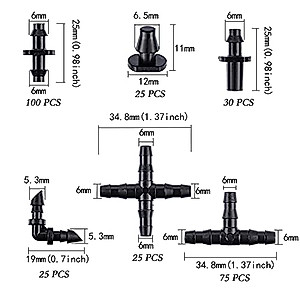 280 Pcs Barbed Connectors Irrigation Fittings Kit,Drip Irrigation Barbed Connectors 1/4''Tubing Fittings Kit for Flower Pot Garden Lawn(Straight Barbs,Single Barbs,Tees,Elbows,End Plug,4-Way Coupling)