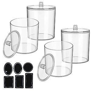 Qtip Holder Storage Canister Clear Plastic Jar for Cotton Ball,Cotton Swab,Cotton Rounds,Floss Picks, Hair Clips,Qtip Dispenser Apothecary Jars,Bathroom Organizer,Makeup Organizer with 6 Labels（15 oz+20 oz）