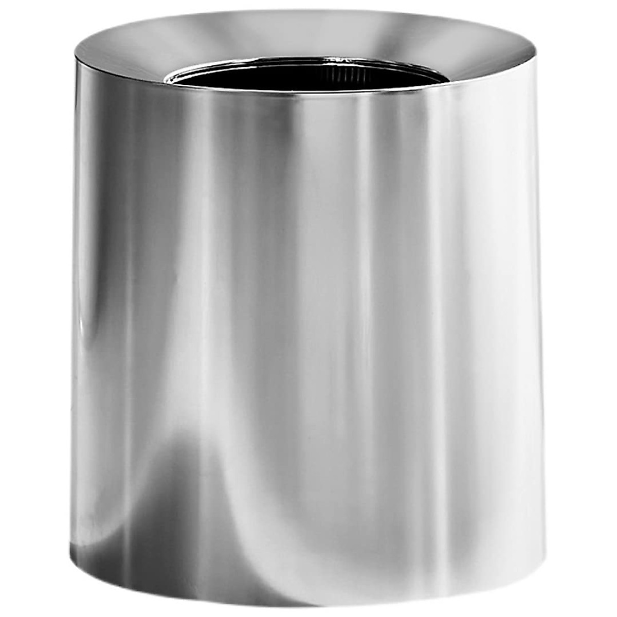 Sleek Metallic Silver Waste Basket - Stainless Steel Look Garbage Container - Spill Proof Trash Can - 12L/3.2Gal Capacity - Modern Garbage Pail - Futuristic Minimalist Style for Bedroom Living Room…