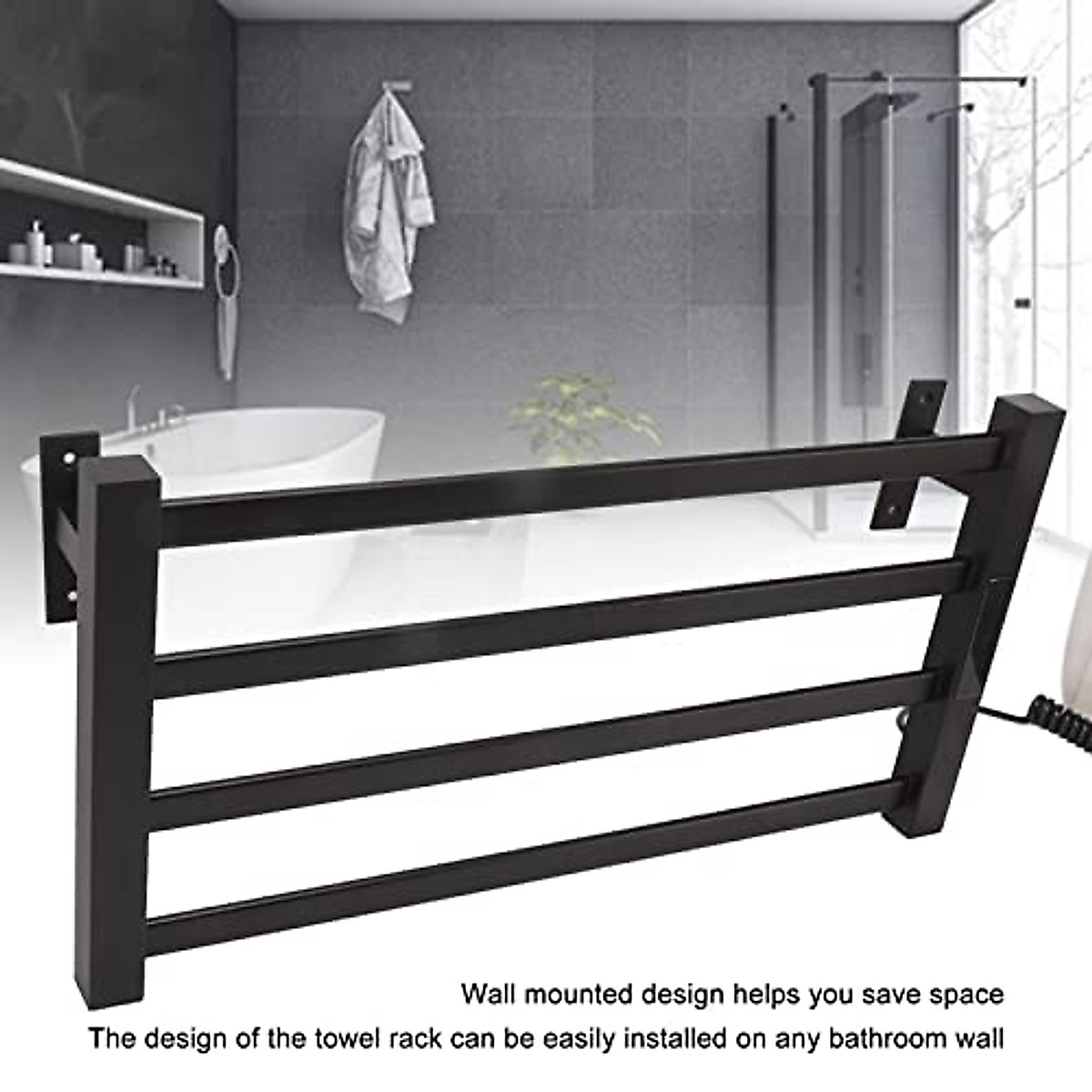 Fafeicy Digital Display Electric Heated Towel Rack with Thermostat, Wall Mounted for Bathroom, Punch Free Installation