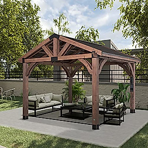 Backyard Discovery Arlington 12x10 All Cedar Gazebo, Walnut, Insulated Steel Roof, Water Resistant, Wind Resistant up to 100 MPH, Withstand 6,391 lbs of Snow