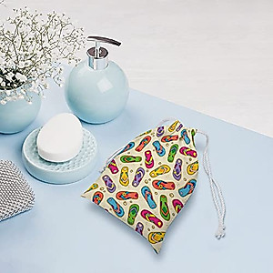 Beach Slippers Drawstring Storage Bag Canvas Printed Case Pouch for Travel Home Sports