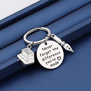 MYOSPARK Writer Keychain Author Gift Never Forget The Difference You've Made Bibliophile Gift For Editor Librarian Journalist (difference writer keychain)