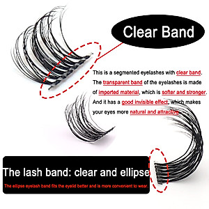 Cluster Lashes DIY Eyelash Extension Volume Wide Stem Individual Lashes with Clear Band D Curl 39 Clusters Natural Fluffy Makeup at Home Lashes(FD02-8/10/12mm)