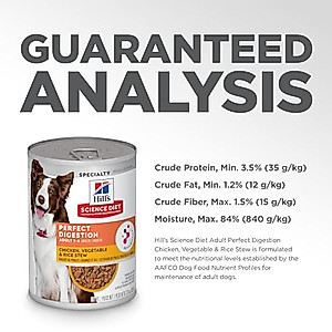 Hill's Science Diet Perfect Digestion, Adult 1-6, Digestive Support, Wet Dog Food, Chicken, Vegetable & Rice Stew, 12.5 oz Can, Case of 12