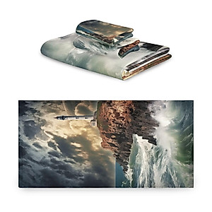 Flradish Lighthouse Towels 3 Pack Bath Towels for Bathroom Set Soft Cotton Highly Absorbent Lightweight & Quickdry Towel Set 1 Bath Towel,1 Hand Towel,1 Washclothe