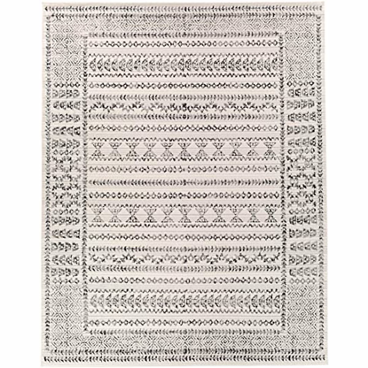 Greig Bohemian Farmhouse Living Room Bedroom Square Area Rug - Neutral Boho Carpet - Bordered - Off White, Black, Grey, Beige - 6'7" Square