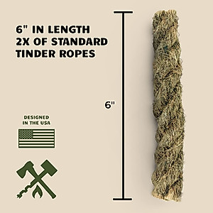 Ferro Rod Fire Starter Survival Tool | Flint and Steel w/ 4PK Jumbo Tinder Rope Fire Starters for Campfires Hiking Backpacking | Waterproof Magnesium Farrow Rod Tools