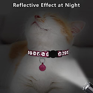 LaReine 2 Pack Cat Collar Personalized, Breakaway Kitten Collar with Phone and Name tag, Cat Collars Reflective with Bell for Girls & Boys (7.5"-12.5" Neck, Hot Pink)