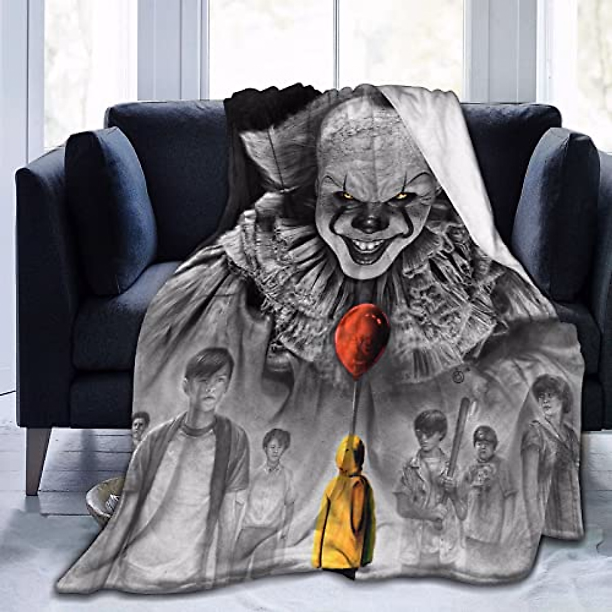 Horror Movie Blanket for Adults ĪŤ P̪èňňŷ-ŵīŝè Closwn Blanket, Nice Throw Blanket Blankets for Cold Weather Halloween Recliner, Ultra Cozy and Quality Horror Movie Blanket Anti-Static 50"x40"