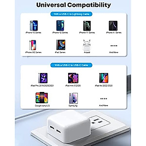 Apple Fast Charger, 40W Super Quick Dual USB C Wall Charger [Apple MFi Certified] Double Port Apple USB C Charger Foldable Plug with USB C to Lightning Cable and USB C to C Cable for iPhone, iPad