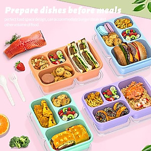 XGXN Bento Lunch Box Set - 4 Meal Prep Containers for Kids & Adults, Thickened and Easy-to-clean Lunch Box Containers, Stackable, Microwave Safe, BPA-Free (Wheat(Purple/Green/Blue/Orange))