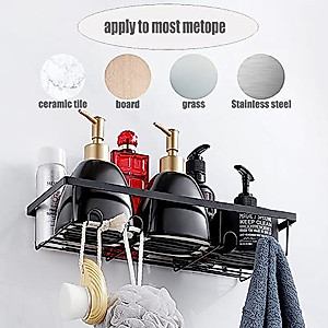 Edsumey Shower Organizer (Set of 3) w/Soap Holder, Shower Rack, No Drilling Adhesive Rustproof Shower Shelf, Stainless Steel 2-in-1 Spice Rack, Pack of 3 (Matte Black)