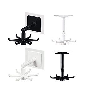 4 Pieces 360° Rotating Folding Hooks Multi-Purpose Hanging Utensil Holder Hook 180 Degrees Vertical Flip Self-Adhesive Hook Utensil Rack with 6 Hooks for Kitchen Bathroom Cabinet Towel Black, White