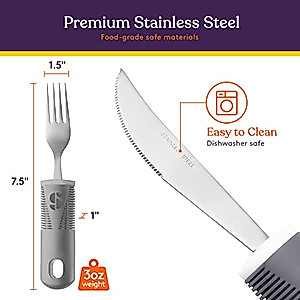 Special Supplies Adaptive Utensils (5-Piece Kitchen Set) Wide, Non-Weighted, Non-Slip Handles for Hand Tremors, Arthritis, Parkinson’s or Elderly Use - Stainless Steel (Grey)