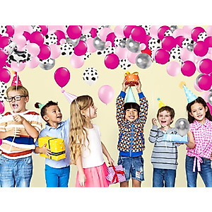 Cow Balloon Garland Arch Kit - 125Pieces Rose Red Light Pink Metallic Silver Balloons for Western Cowgirls Birthday Wedding Last Rodeo Bachelorette Bride Shower to be Party Decorations