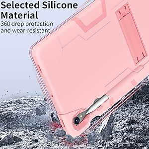 Kezigud Shockproof Kickstand Case for Galaxy Tab S9 11''/S9 FE 10.9'', Heavy Duty Hybrid Rugged Three Layer Soft Silicone+Hard PC with S-Pen Holder Cover for Samsung Tab S9/S9 FE 2023(Rose Gold)