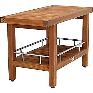 AquaTeak Patented 30" Spa Teak & Stainless Shower Bench with Shelf