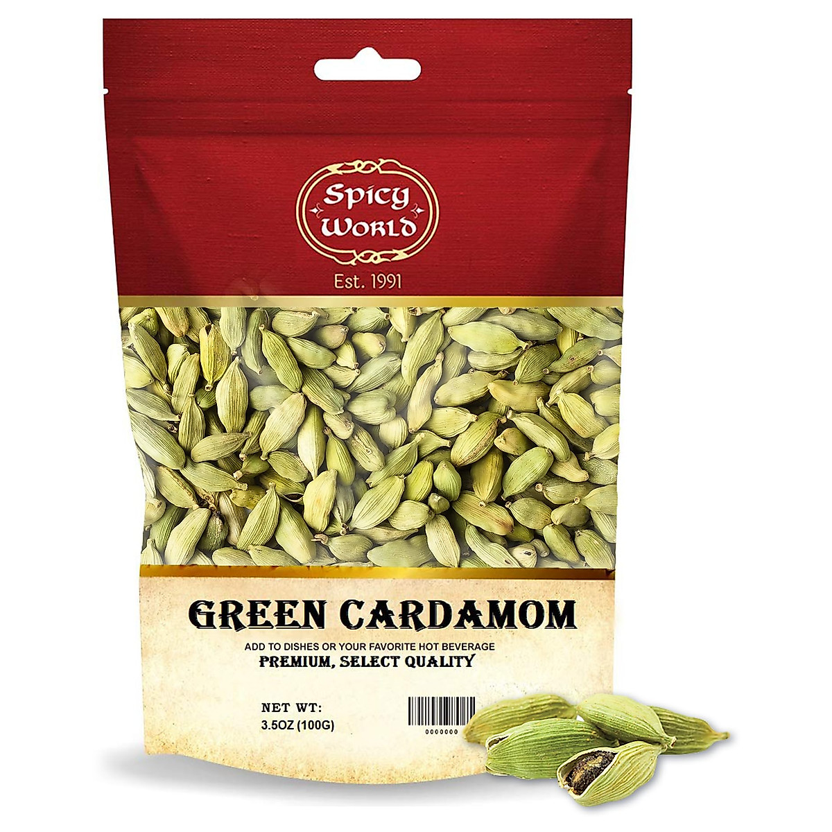 Spicy World Green Cardamom Pods 3.5 Oz - As Seen on Tik Tok - Premium Quality Whole Green Cardamom Pods | Vegan | Large | Aromatic Cardamon