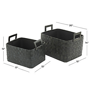 Deco 79 Leather Rectangle Storage Basket with Handles, Set of 2 20", 17"W, Dark Blue