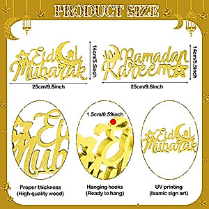 2 Pieces Ramadan Decorations for Home 2023 Ramadan Mubarak Wood Sign Ramadan Kareem Sign Eid Decoration Islamic Home Decor Gifts Wooden Letter Moon Star Desktop for Islamic Muslim Party Home Office
