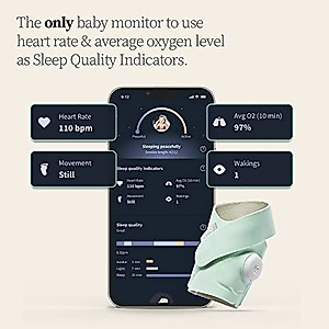 Owlet Dream Sock Plus - Smart Baby Monitor with Heart Rate and Average Oxygen O2 as Sleep Quality Indicators - Standard Sock and Plus-Sized Sock to Grow with Baby, Mint