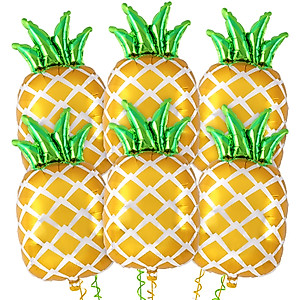 Pineapple Balloons, 6 Pcs Cute Pineapple Foil Balloons, Large Fruit Mylar Balloons for Pineapple Summer Themed Party Decoration Birthday Baby Shower