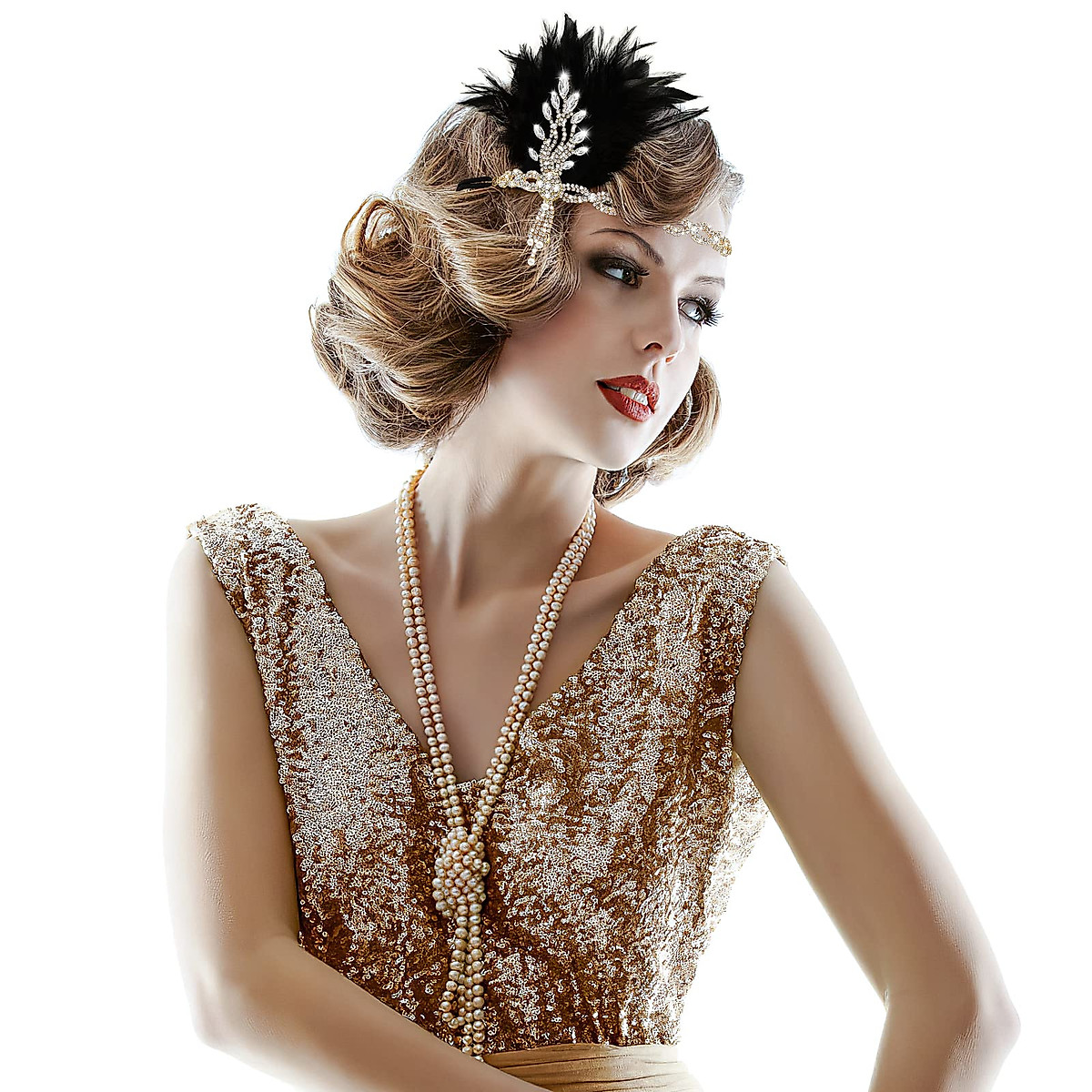 FRCOLOR 1920s Flapper Headband Roaring 20s Headband Crystal Headband Great Hair Accessories for Women