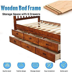 Merax Platform Storage Bed Solid Wood Bed Frame for Boys Girls Kids Adults Toddler with 6 Drawers Twin Size