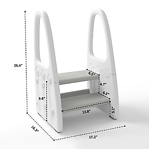 Toddler Step Stool for Bathroom Sink, Kids Two Step Stool for Toilet Potty Training and Kitchen Counter, Children Step Up Learning Helper Tower with Safety Handles and Non-Slip Pads,Gray
