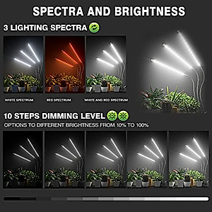 BAEDAOD Grow Lights for Indoor Plants, 6000K 135 LEDs Grow Light for Seed Starting with Full Spectrum, Clip Plant Lights with Flexible Gooseneck，3/9/12H Timer, 10 Dimmable Levels, 3 Switch Modes