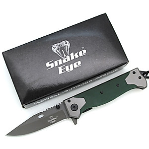 Snake Eye Tactical Heavy Duty Every Day Carry Pocket Folding Knife With Sheath (Green)