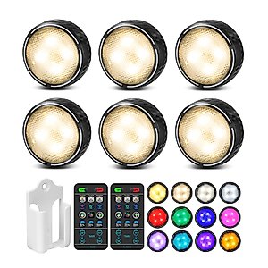 LED Puck Lights with Remote Control, Battery Operated Wireless Closet Lights, Under Cabinet Lighting Stick on Tap Push Lights, Color Changing Under Counter Lights for Kitchen, 6 Pack - Black