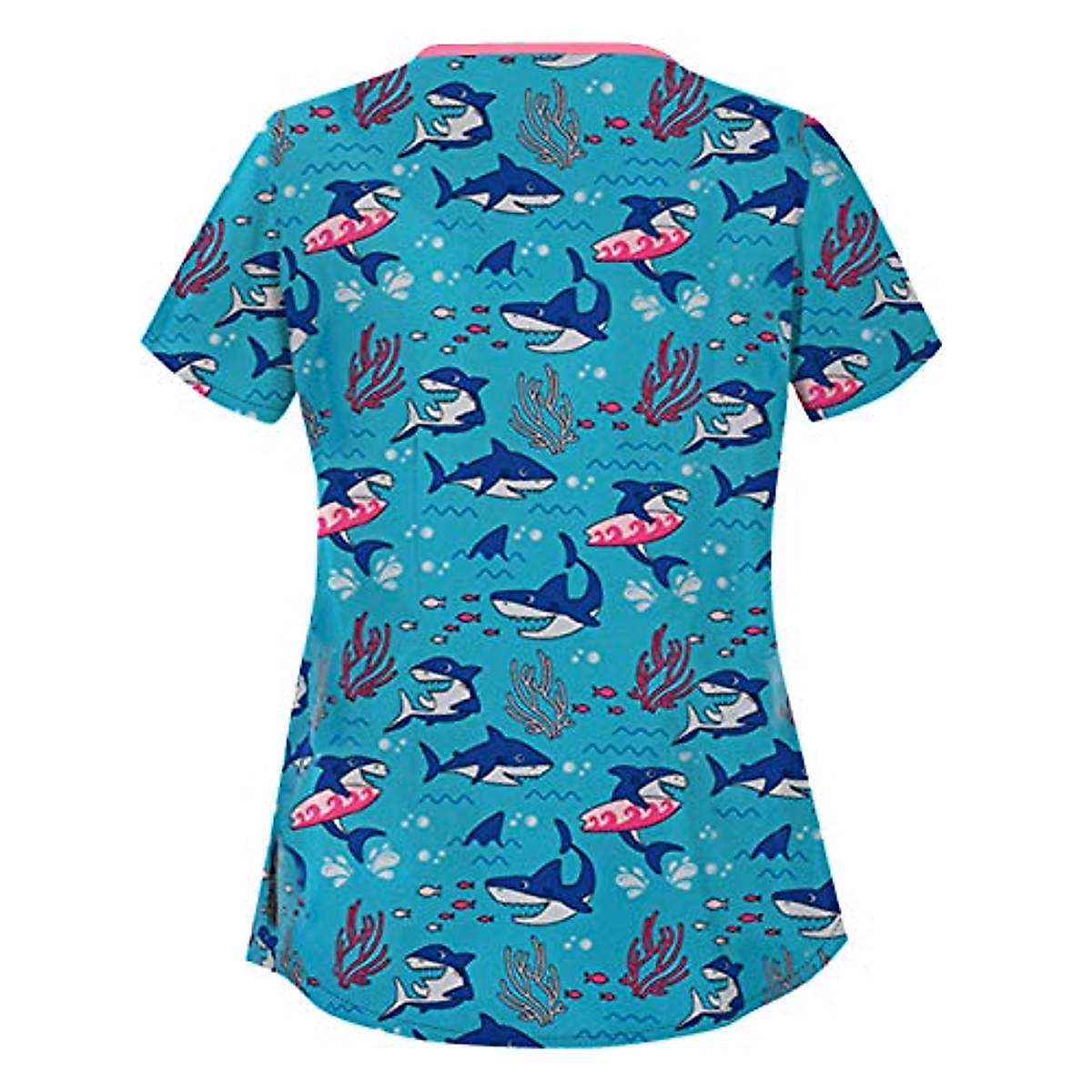 Women's Cute Funny Printed Scrub_Top Short Sleeve Workwear Womens Working Uniform Jogger Scrubs Shirts with Pocket D-Blue