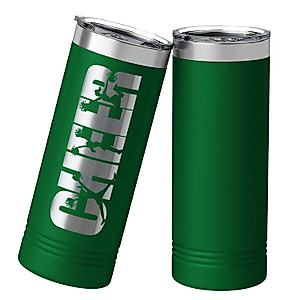 Cuptify Cheer Tumbler with Lid Laser Engraved on Green 22 oz Skinny Cup for Cheerleader Vacuum Insulated Birthday Gift for Cheerleading, Cheer Squad, Women