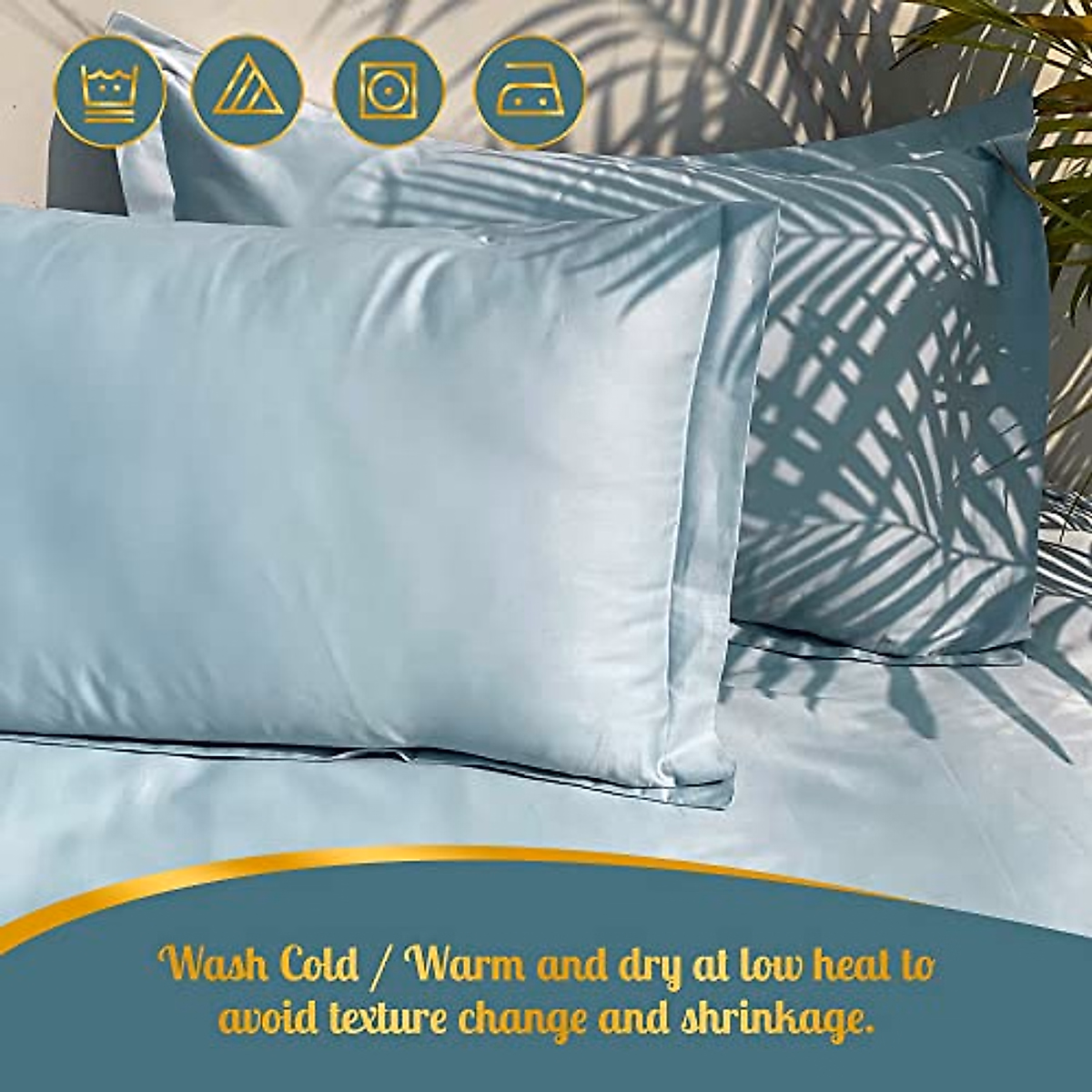 Blessings Decor Cotton Bedsheets Premium Hotel Quality 600 Thread Count 100% Sateen Weave Smooth Sheets with Elasticized Deep Pocket Sheet with Pillowcase (Chambray Blue, Queen)