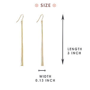 Bonaluna Long, Thin, Hammered, Shield Metal Bar Basic Dangle Drop Earrings for Women