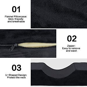 Topretty Eyelash Extension Pillow, U-Shape Memory Foam Professional Beauty Salon Pillow with Velvet Pillowcase, Comfortable Neck Contour Cervical Support Pillow for Graft Eyelash, 19x8x5 in (Black)