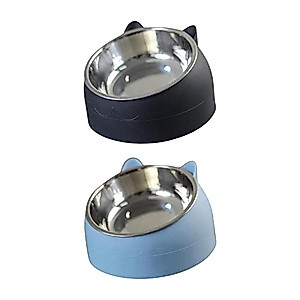 Baoblaze 2X Metal Raised Puppy Cat Dog Bowls Tilted Elevated Water Food Feeder Small Dogs Cats Pet Feeder , Blue Black