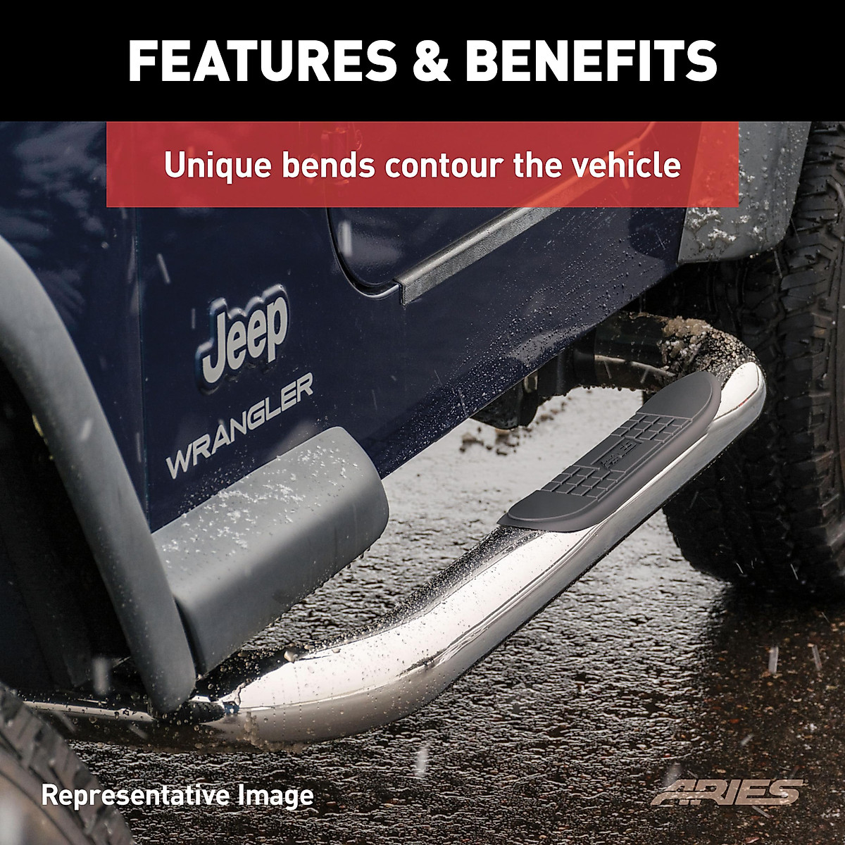 ARIES 202001-2 3-Inch Round Polished Stainless Steel Nerf Bars, No-Drill, Select Toyota Tacoma