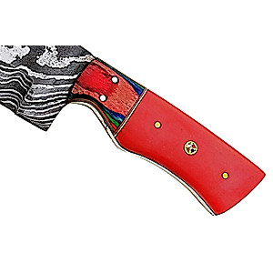 Damascus Steel Hunting Knife - Fixed Blade Knives with Sheath - Firm Grip Handle Made of Rose Wood (Mac)