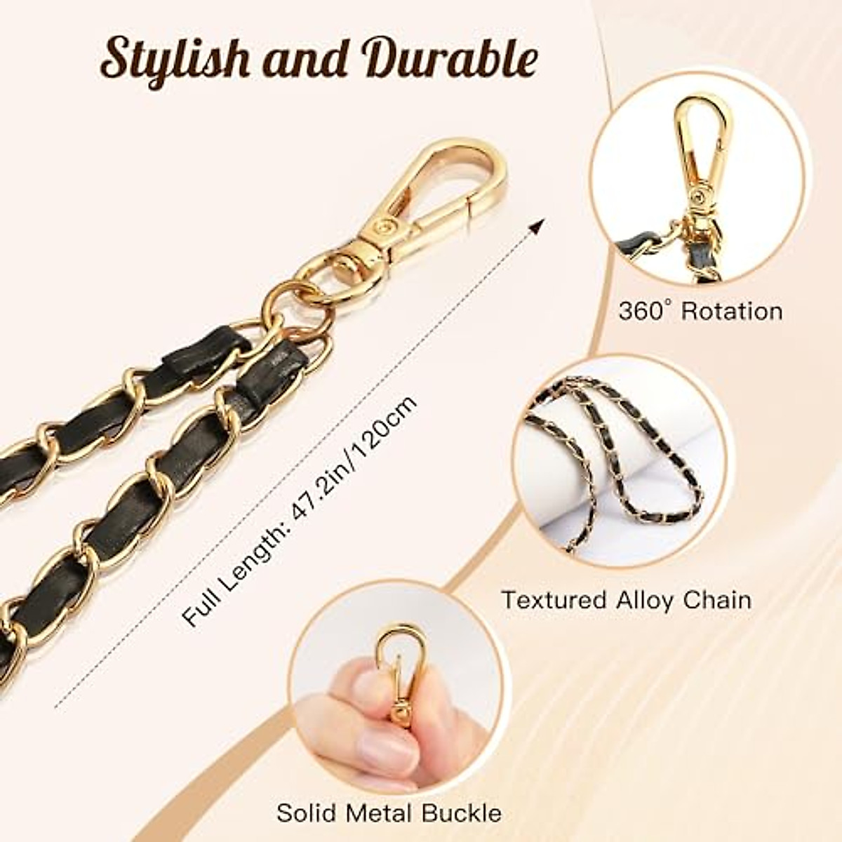 TiMOVO Universal Phone Lanyard, Metal Cell Phone Chain Anti-Theft Crossbody Strap for iPhone 16, 15 and Most Smartphones, Cell Phone Neck Holder for Women, Gold & Black